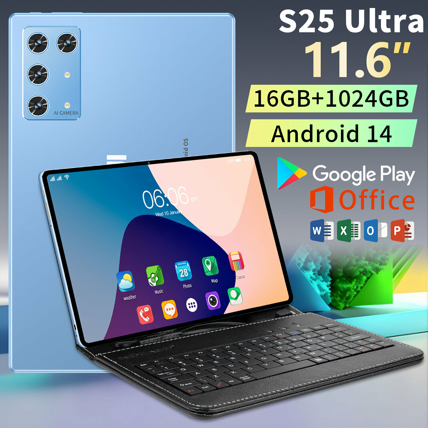 Игровой планшет S25 Ultra с клавиатурой и мышью, IPS экран, 1024GB, 12 ядерный процессор, 2 SIM