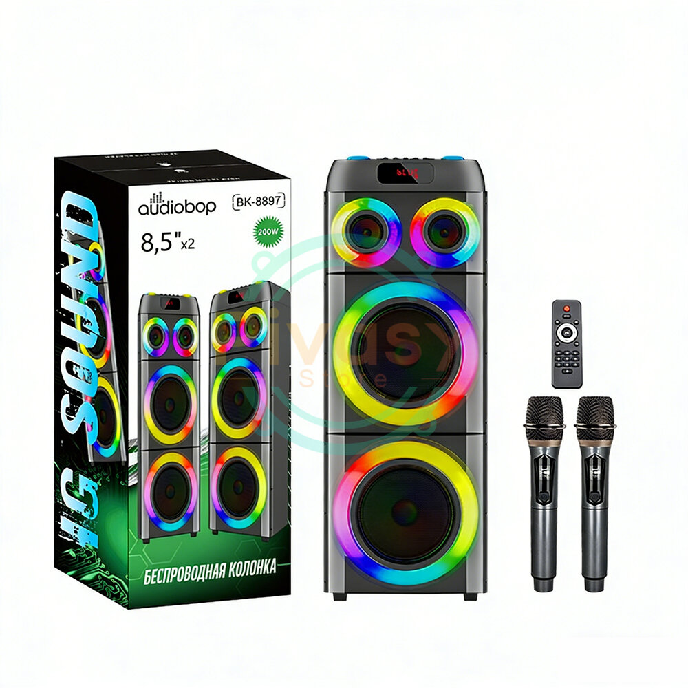Динамик Bluetooth с двумя 8-дюймовыми НЧ-динамиками мощностью 80 Вт 4500 мАч для сценического KTV DJ