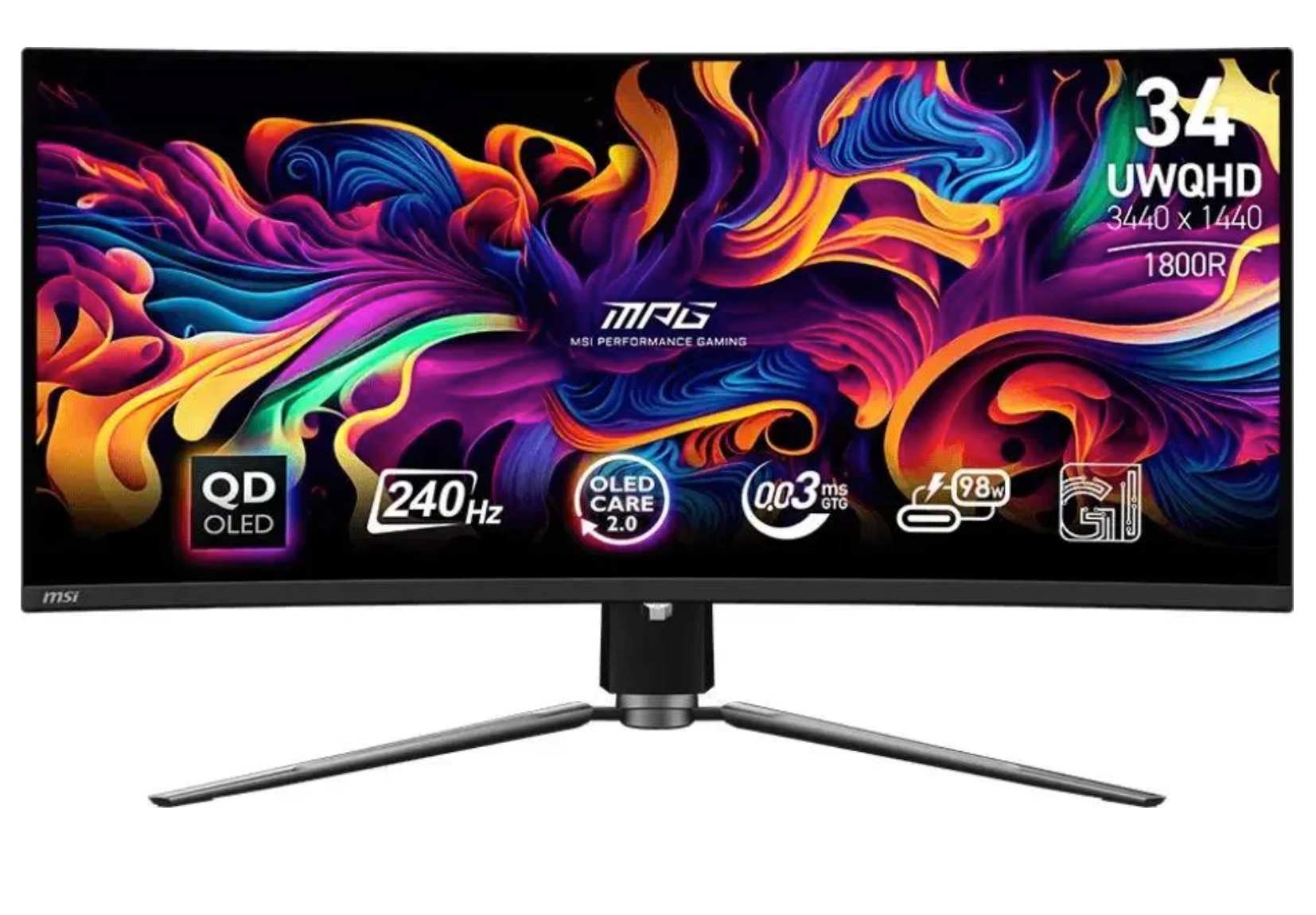 34" Монитор MSI MPG 341CQPX, 3440x1440, QD OLED, 240Гц, 2хHDMI, 1хDP, изогнутый, черный