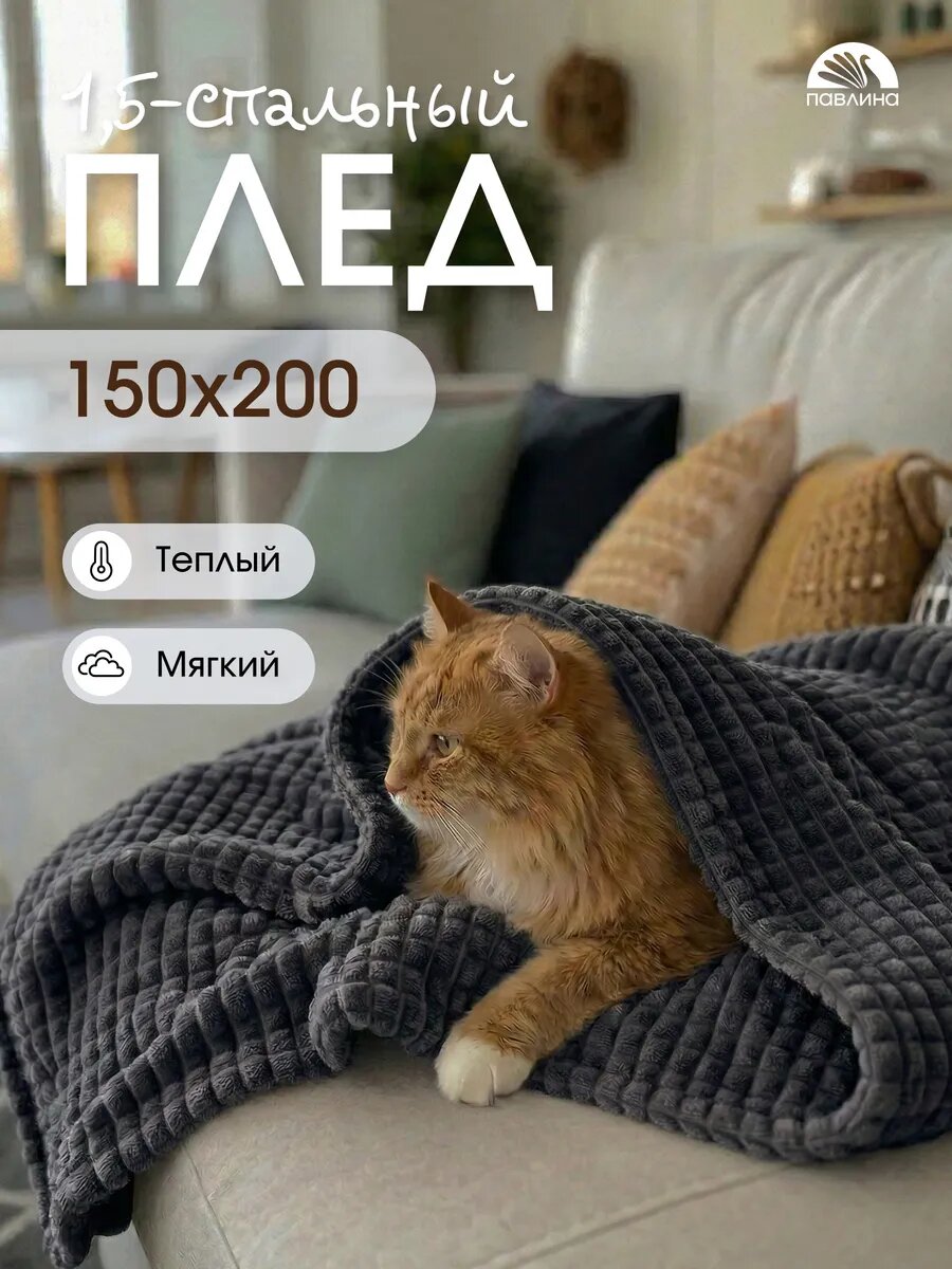 Плед 150х200 Павлина Супер Софт SKANDI Кубики (графит), велсофт