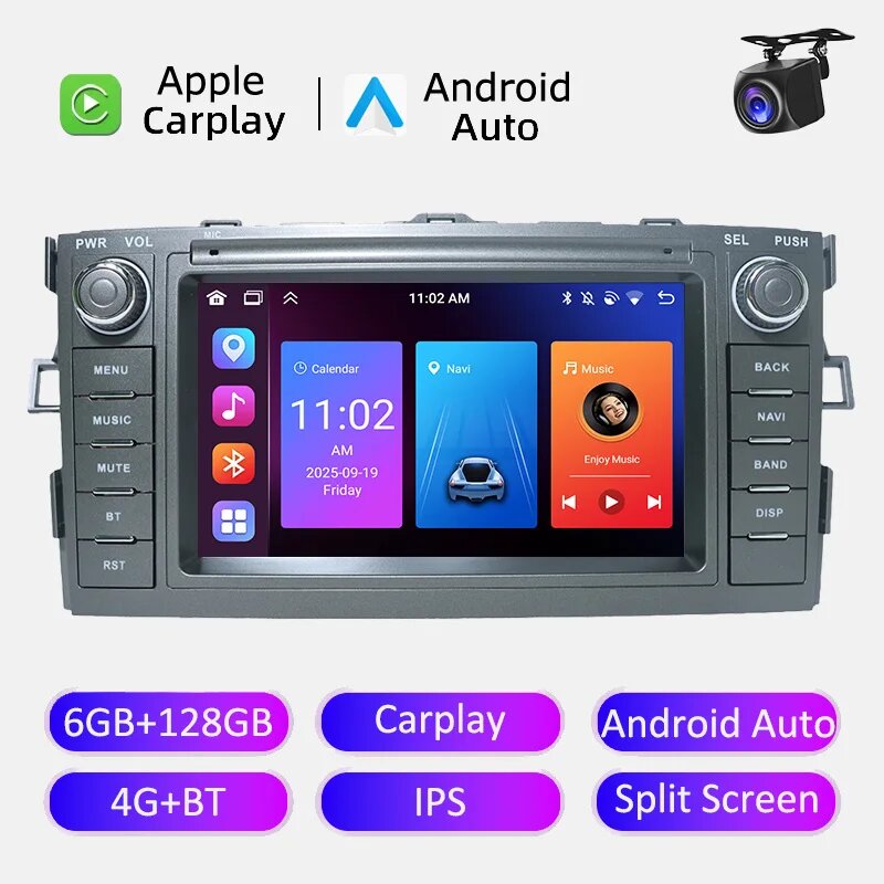 Мультимедиа для Toyota Auris/Corolla 2006-2012, CarPlay, Android Auto, 6+128GB