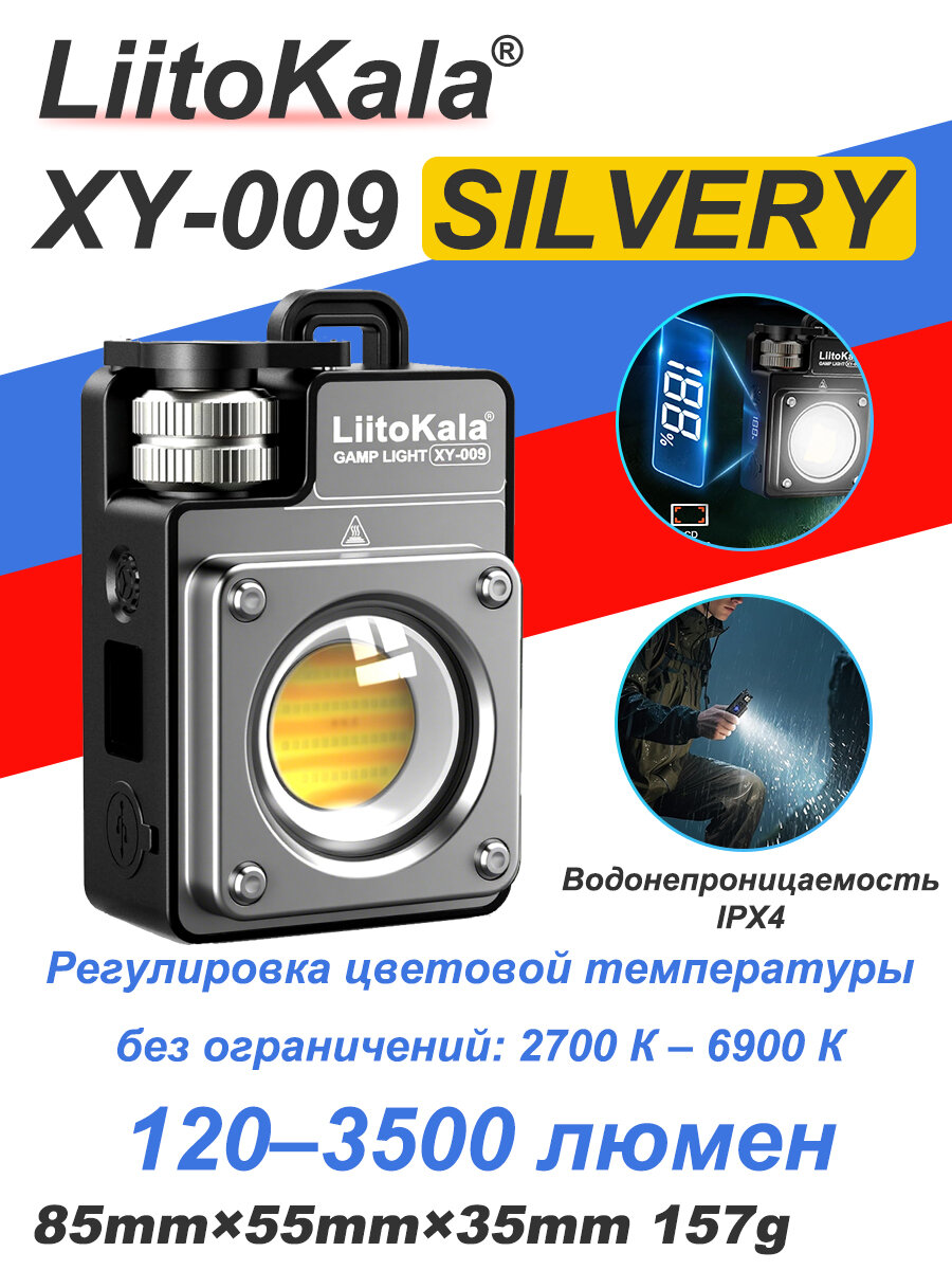 Фонарик LiitoKala SILVERY-XY-009, с регулировкой яркости, Type-C, 120-3500 лм