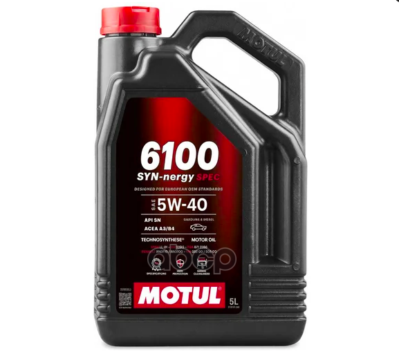 MOTUL Масло моторное синтетическое 113882, 5л -6100 SYN NERGY SPEC 5W40, ACEA A3/B4, BMW LL-01, CHRYSLER MS 12991/10725/10896.