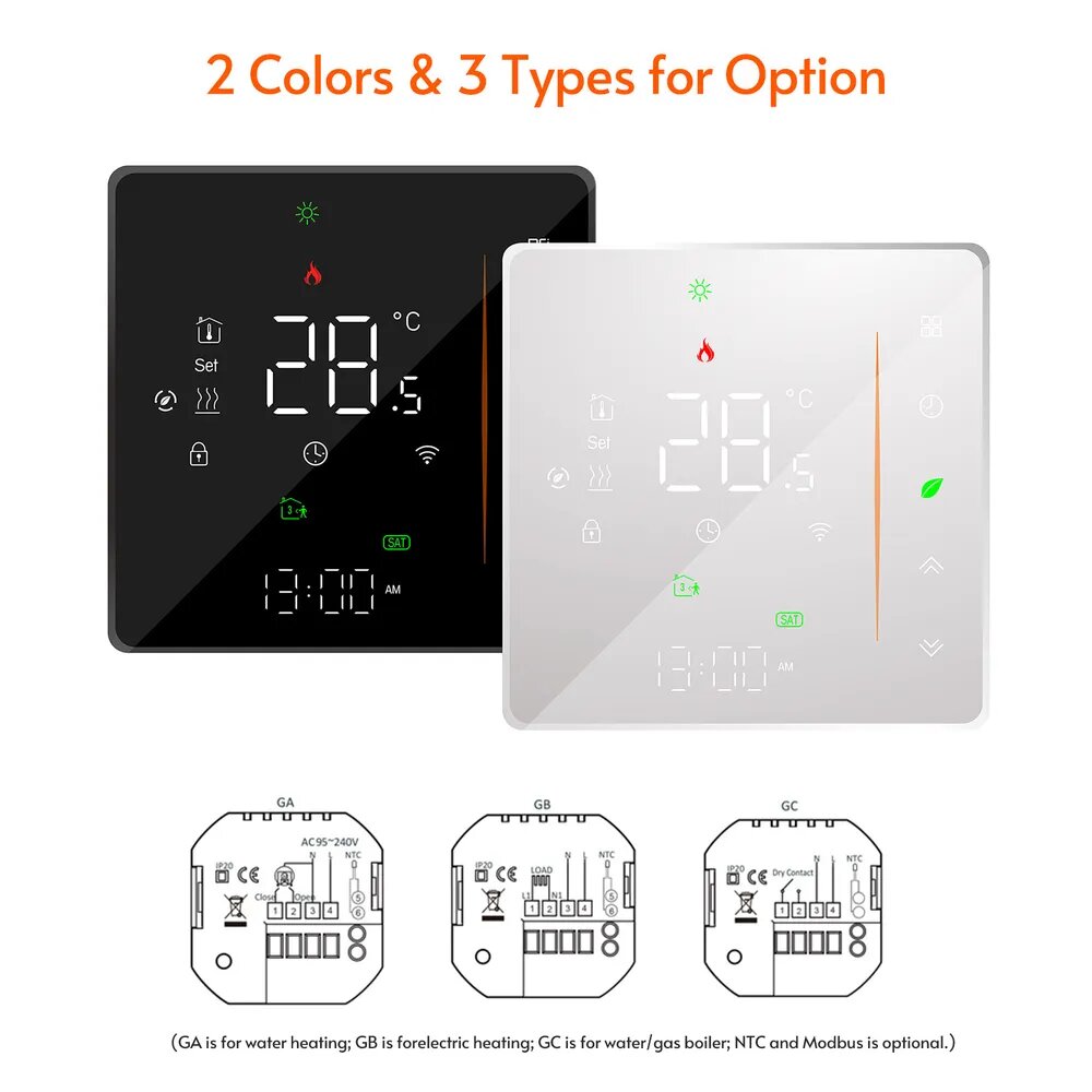 Терморегулятор/термостат, Wi-Fi Smart Thermostat с ЖК-дисплеем, сенсорные кнопки, черный