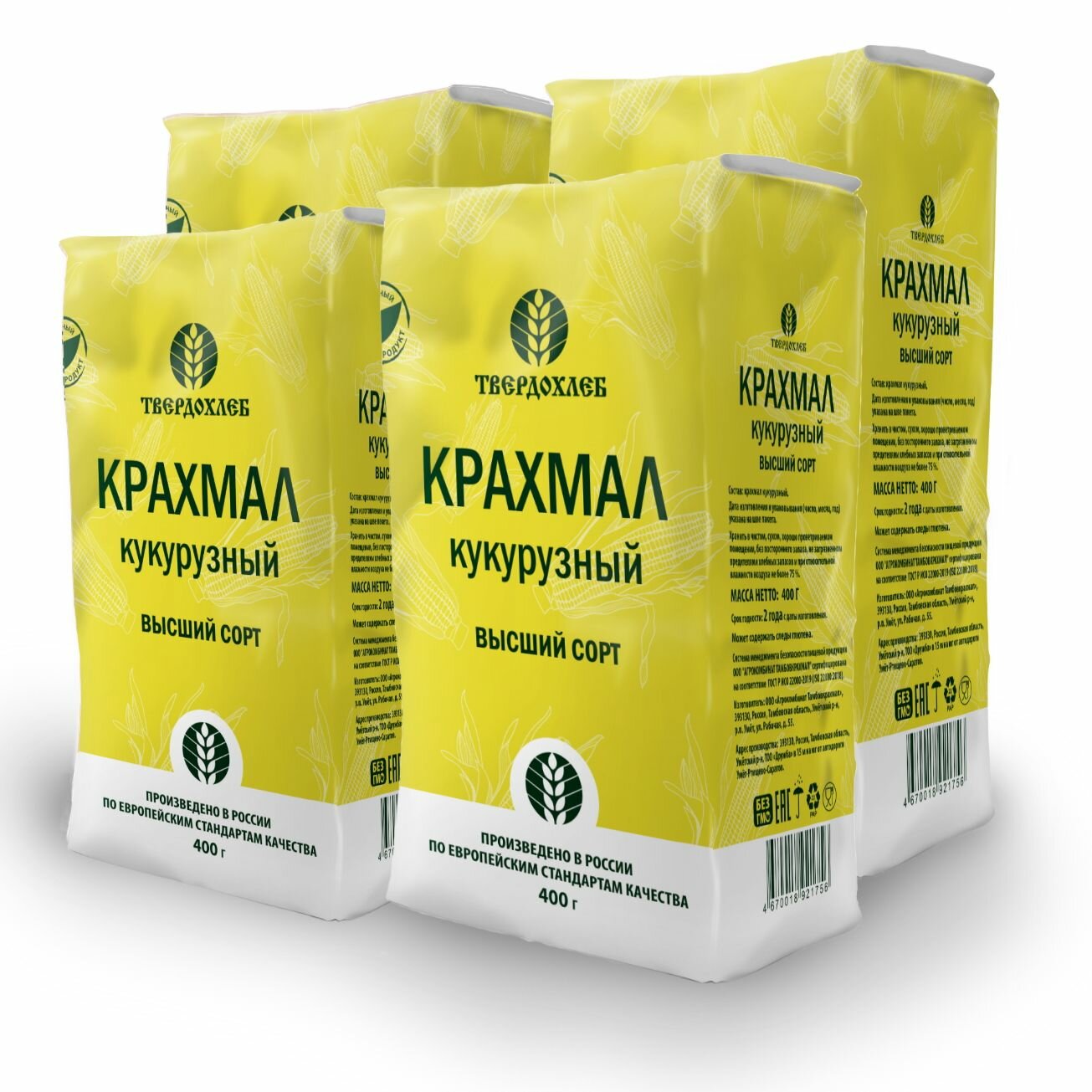 Крахмал Твердохлеб Крахмал кукурузный высший сорт 0,4 кг 4 шт.
