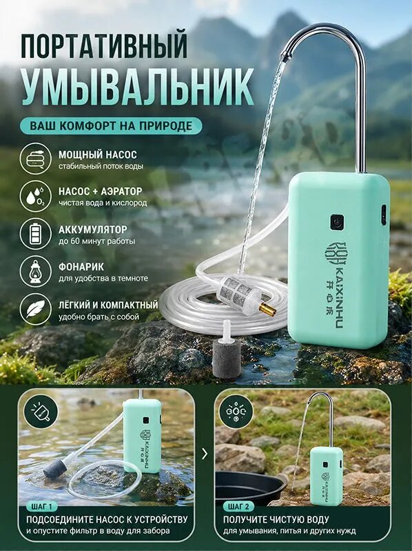 Портативный походный и беспроводной душ с насосом, USB-зарядкой