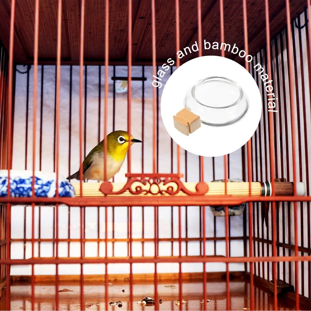 3 Штуки Кормушки Для Птиц, Из Стекла И Бамбука, Для Коктеля И Попугаев