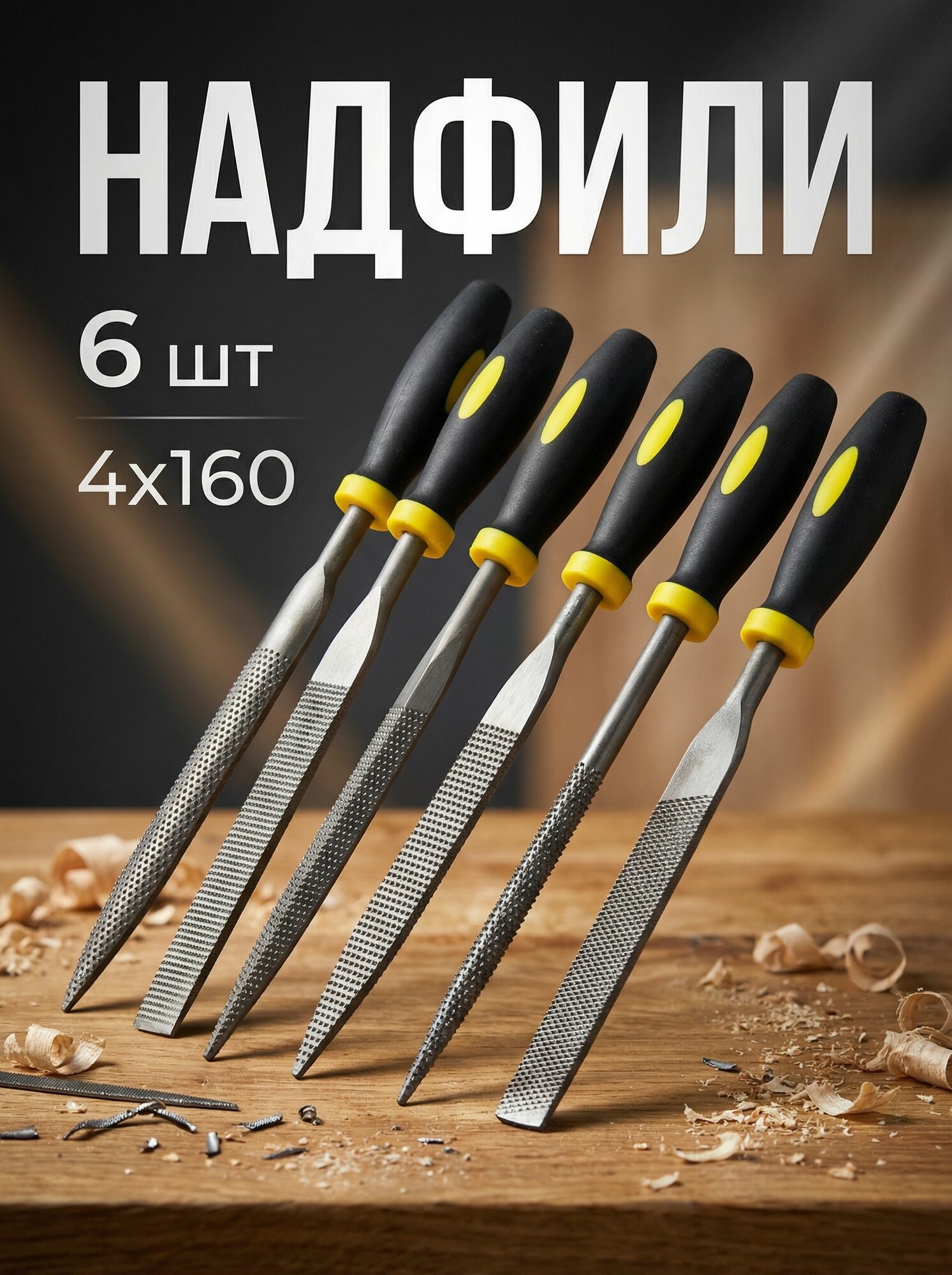 Напильники, набор надфилей, 6 предметов 4 х 160 х 6 мм