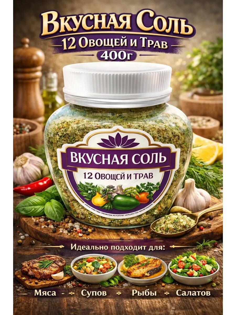Вкусная соль "12 овощей и трав", 1 шт. 400г