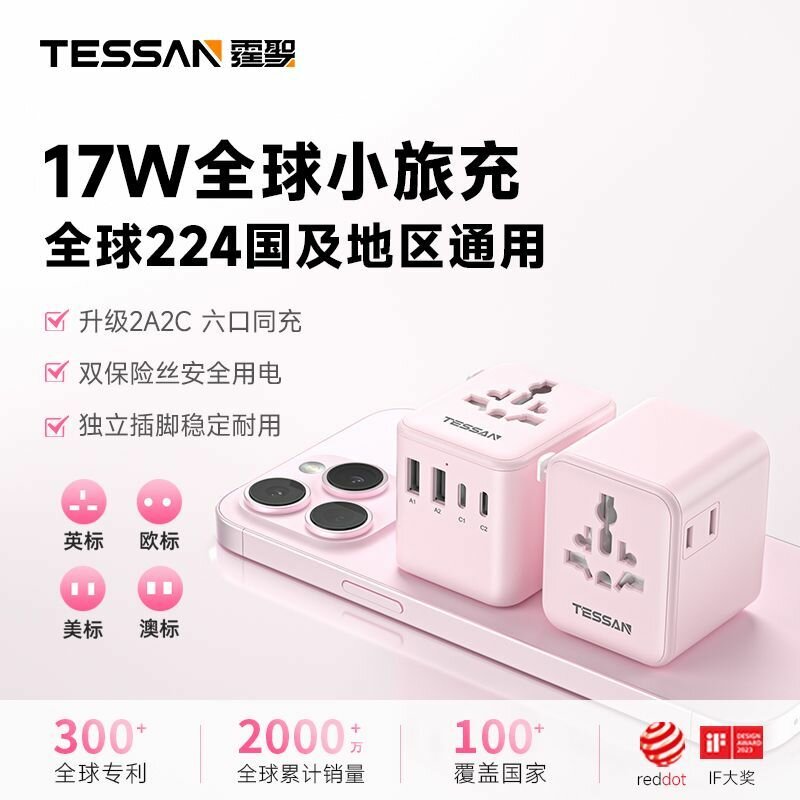 [TESSAN] Универсальный адаптер Tingsheng 65W GaN международный преобразователь стандартное зарядное устройство для путешествий UK/EU/US
