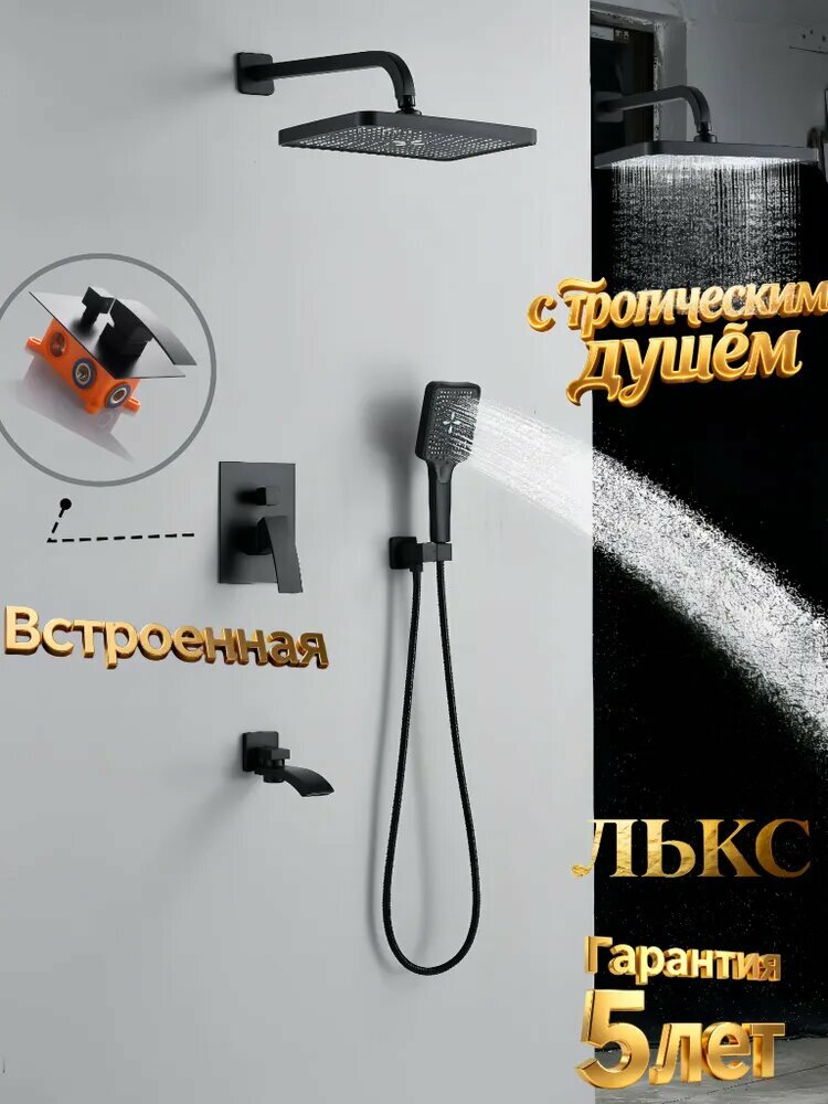 Душевой комплект черный матовый