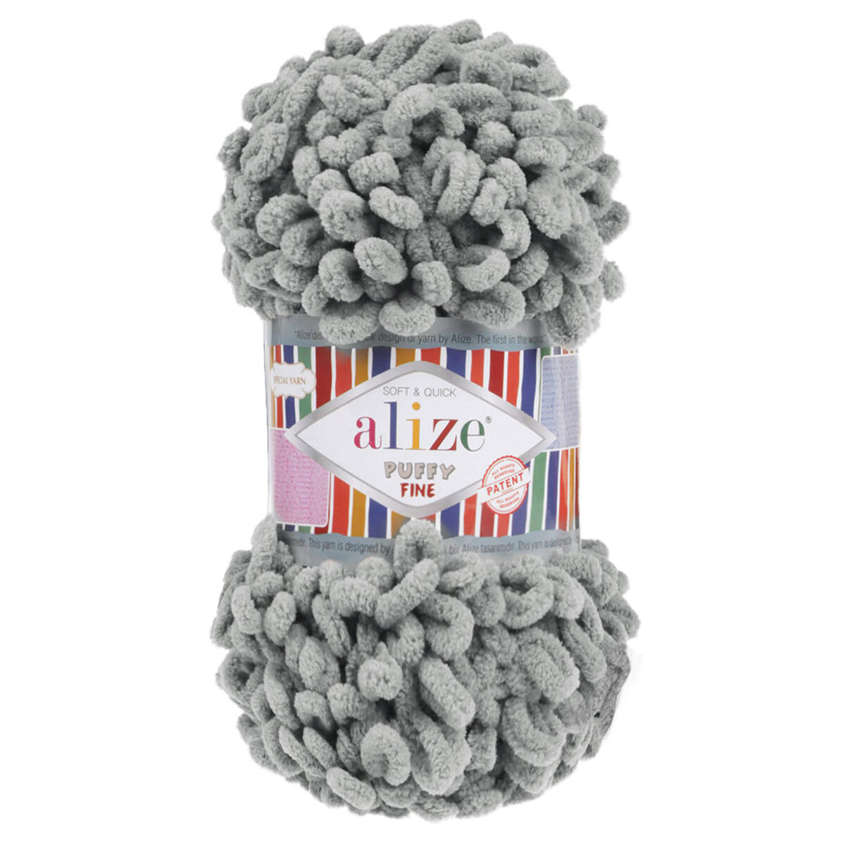 Пряжа для вязания Alize 'Puffy Fine' 100г 14,5м (100% микрополиэстер) (302 серый туман), 5 мотков