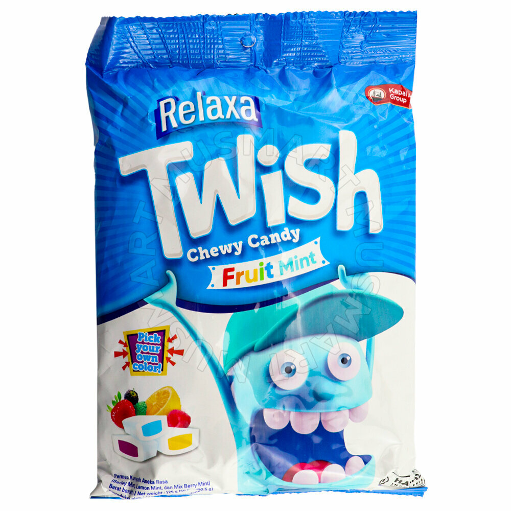 Жевательные конфеты RELAXA TWISH "Fruit mint chewy candy", с мятным вкусом и фруктами, 125 г