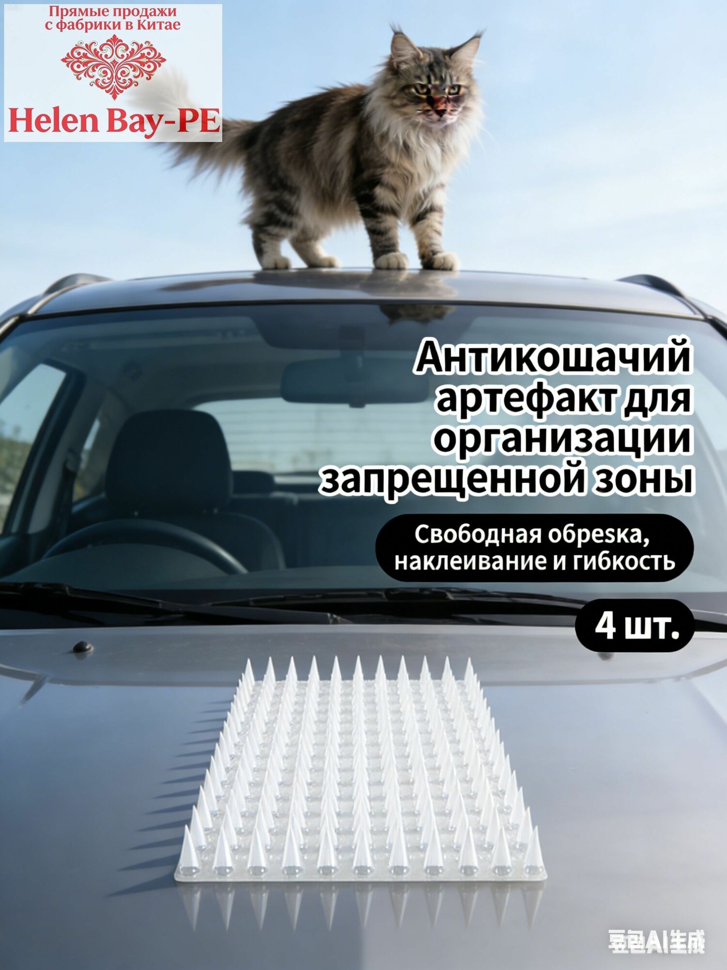 Защита мебели от кошек и собак; набор 4 шт (42х33.8 см) коврик-отпугиватель с шипами для дивана, кожаных кресел и штор; антивандальная сетка для дома.