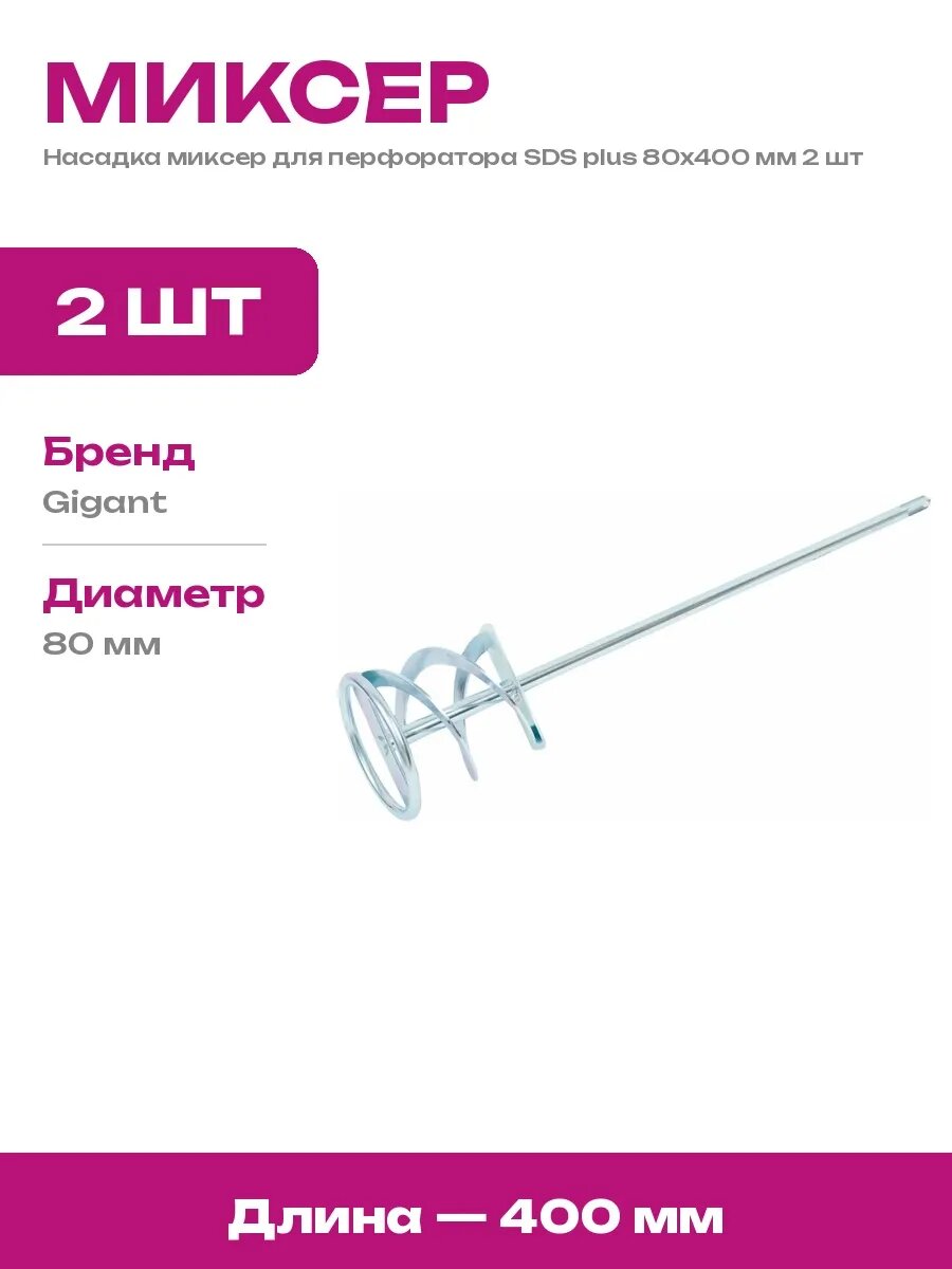 Миксер строительный SDS plus 80x400 мм для плотных масс 2 шт