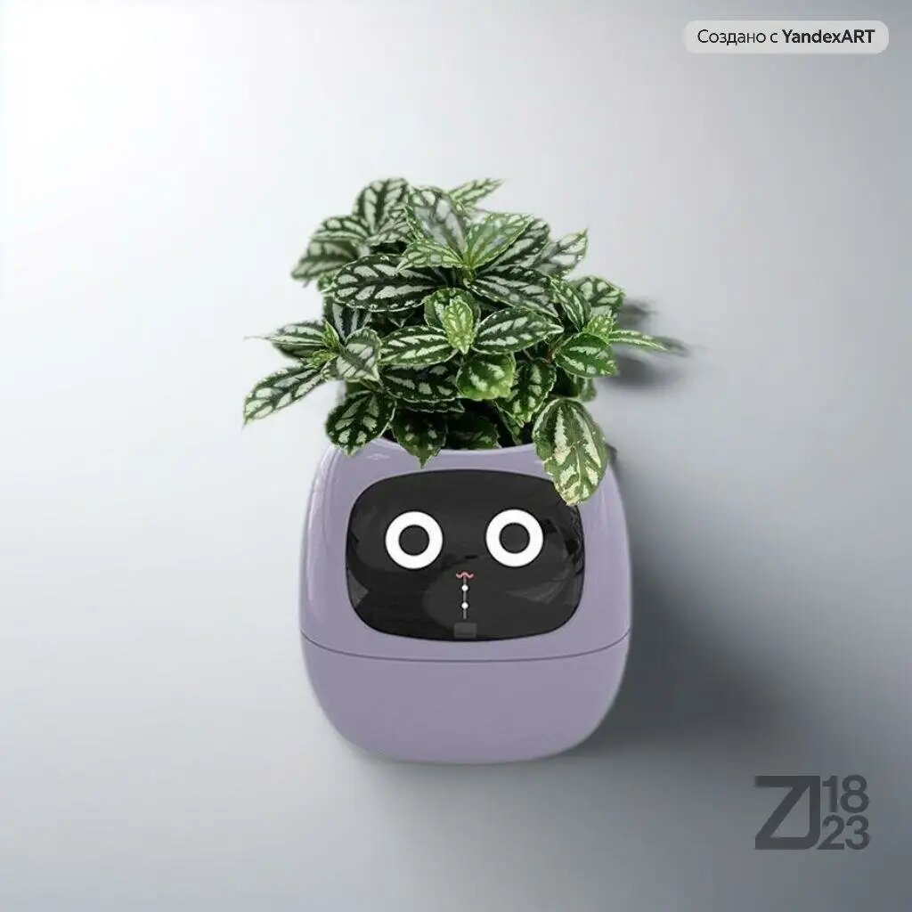 Умный цветочный горшок "IVY Smart Planter" с AI-чипом и фиолетовом дизайном