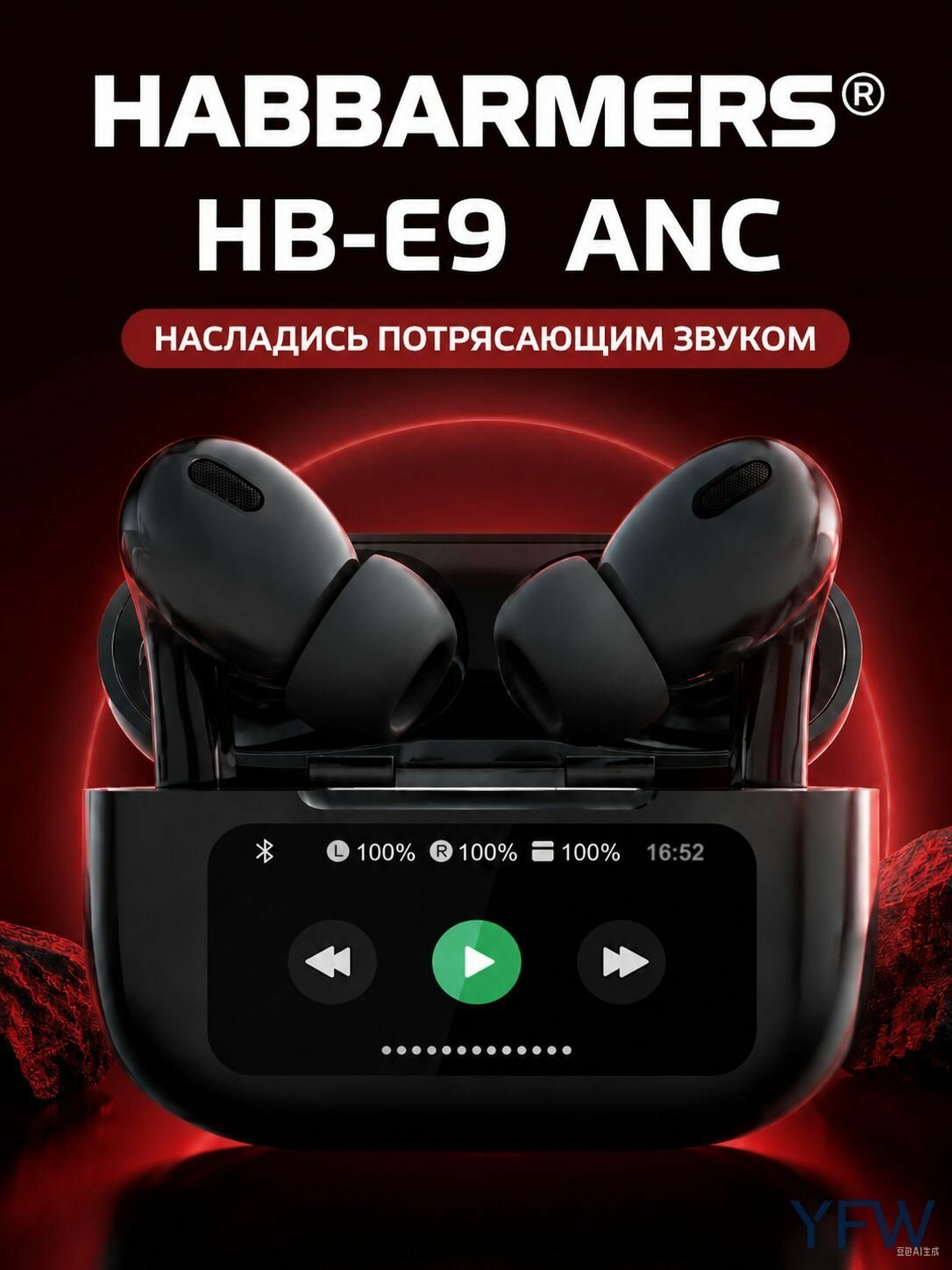 Наушники беспроводные с микрофоном, Bluetooth, USB Type-C, черный