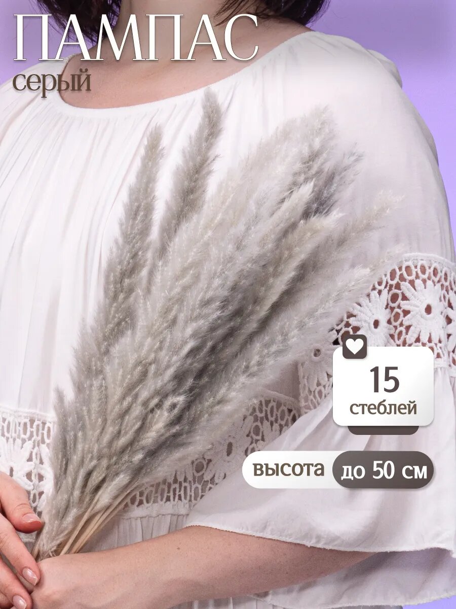 Пампасная трава серая 15 шт сухоцветы для декора