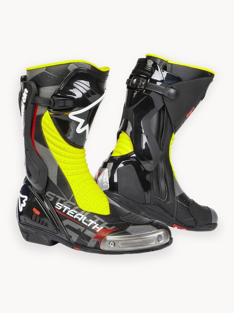 STYLMARTIN Мотоботы STEALTH EVO AIR BLACK FLUO NERO, цвет Черный/Желтый, Размер 43