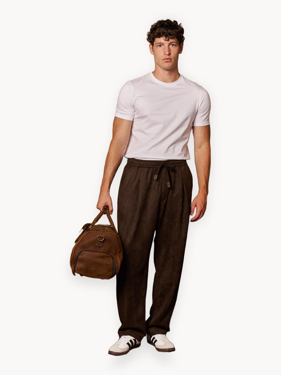 Брюки бананы замшевые широкие