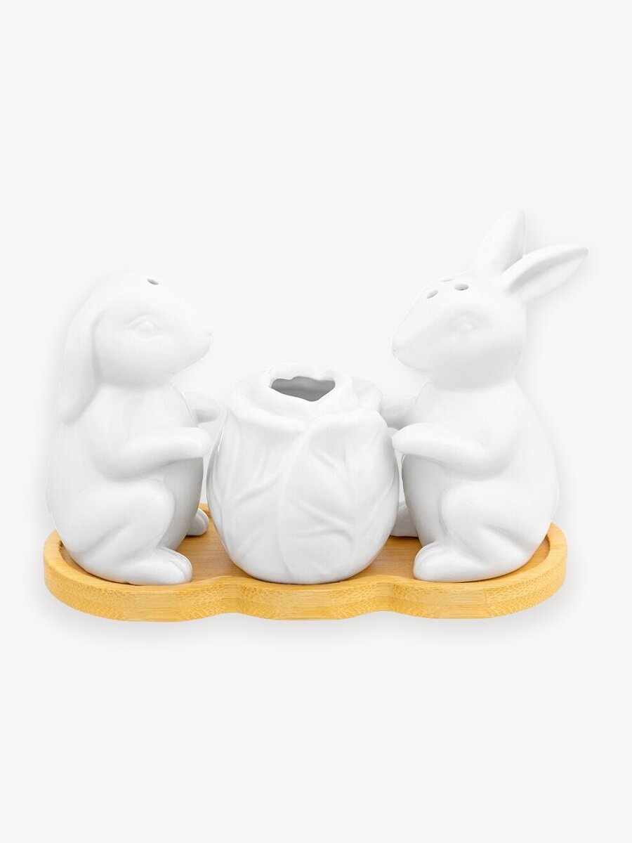 Набор для специй 3 пр. 14х6х9,5 см Elan Gallery Кролики с капустой, на подставке, с зубочистками в комплекте