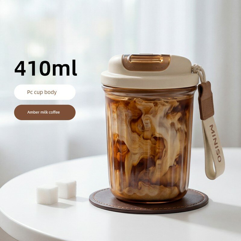 Кружка для воды Miniso для девочек, стильная кофейная кружка с трубочкой, портативная пластиковая кружка из тритана,