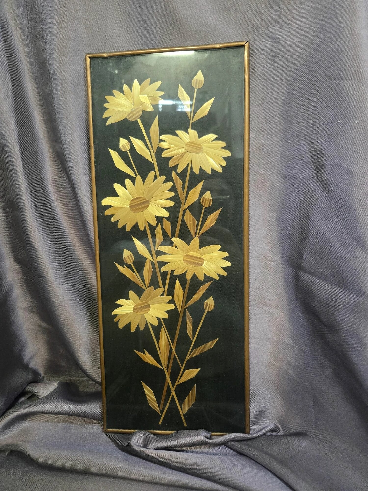 Винтажное советское панно, цветы Ромашка, 18*45 см, СССР