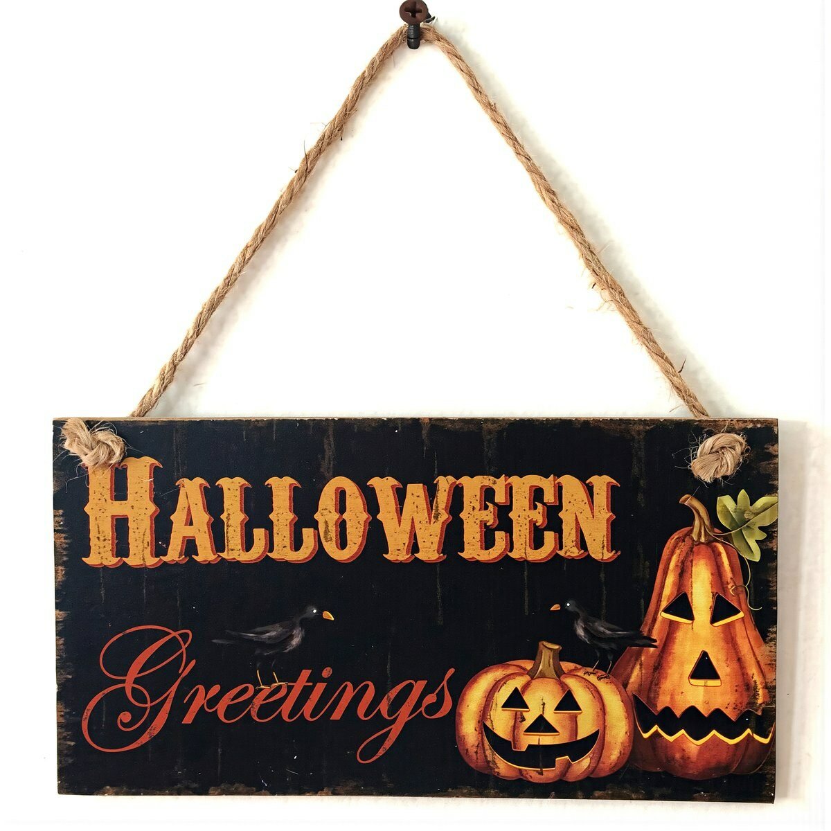 Ручная работа деревянная подвеска для Хэллоуин надпись Halloween Greetings гостинная стена входная дверь рисунок тыкв размером 10 на 20 см