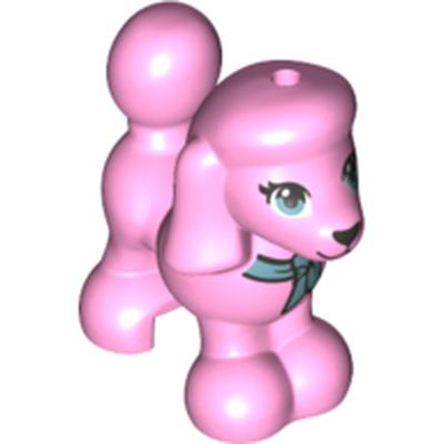 Деталь Lego 11575pb03 Dog, Friends, Poodle with Black and Metallic Light Blue Bow, Eyes, Nose and Mouth Pattern