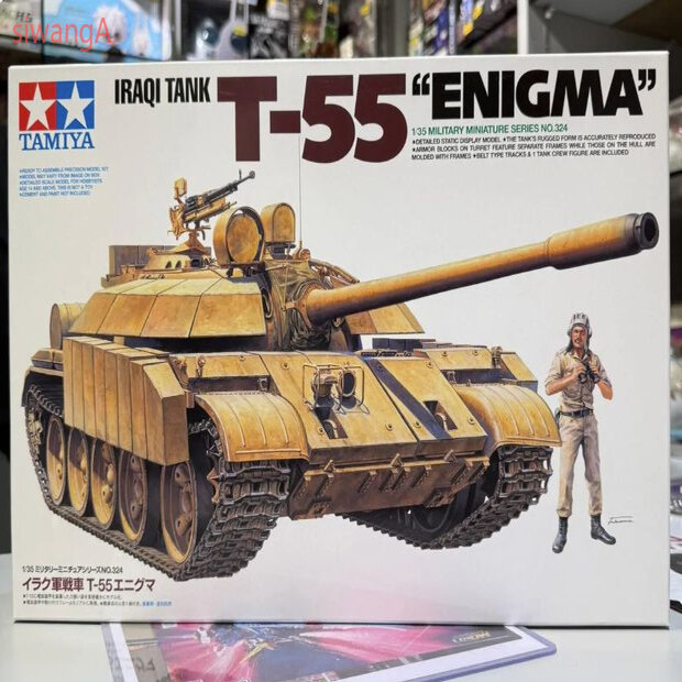 Модельконструктор пластиковый премиум Т55 Энигма, масштаб 1/35, артикул 35324 от Tamiya, воссоздан иракский танк времен войны в Персидском заливе.