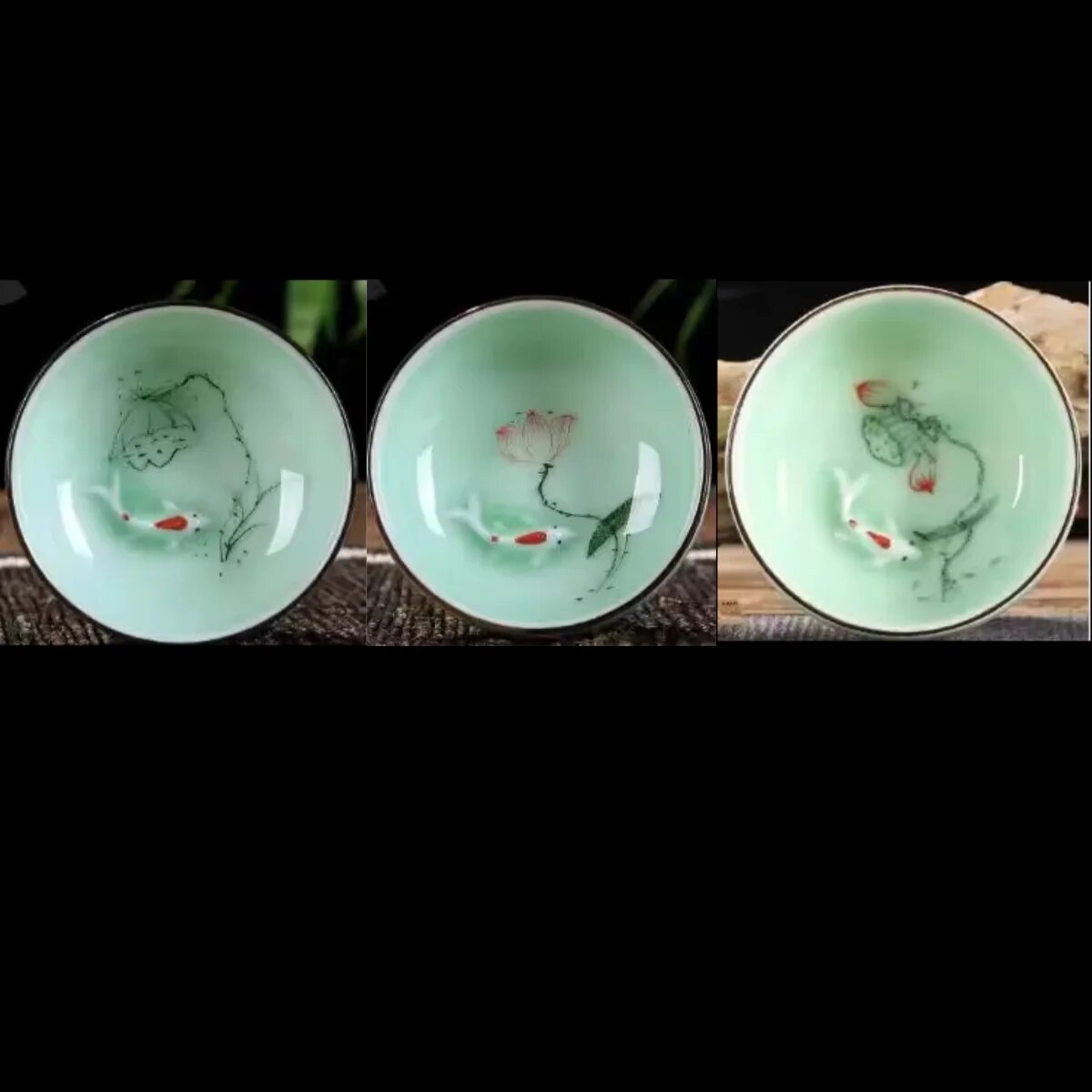 Фарфоровая чайная чаша Lancyjuice с рыбками LL-3PCS AS PICTURE