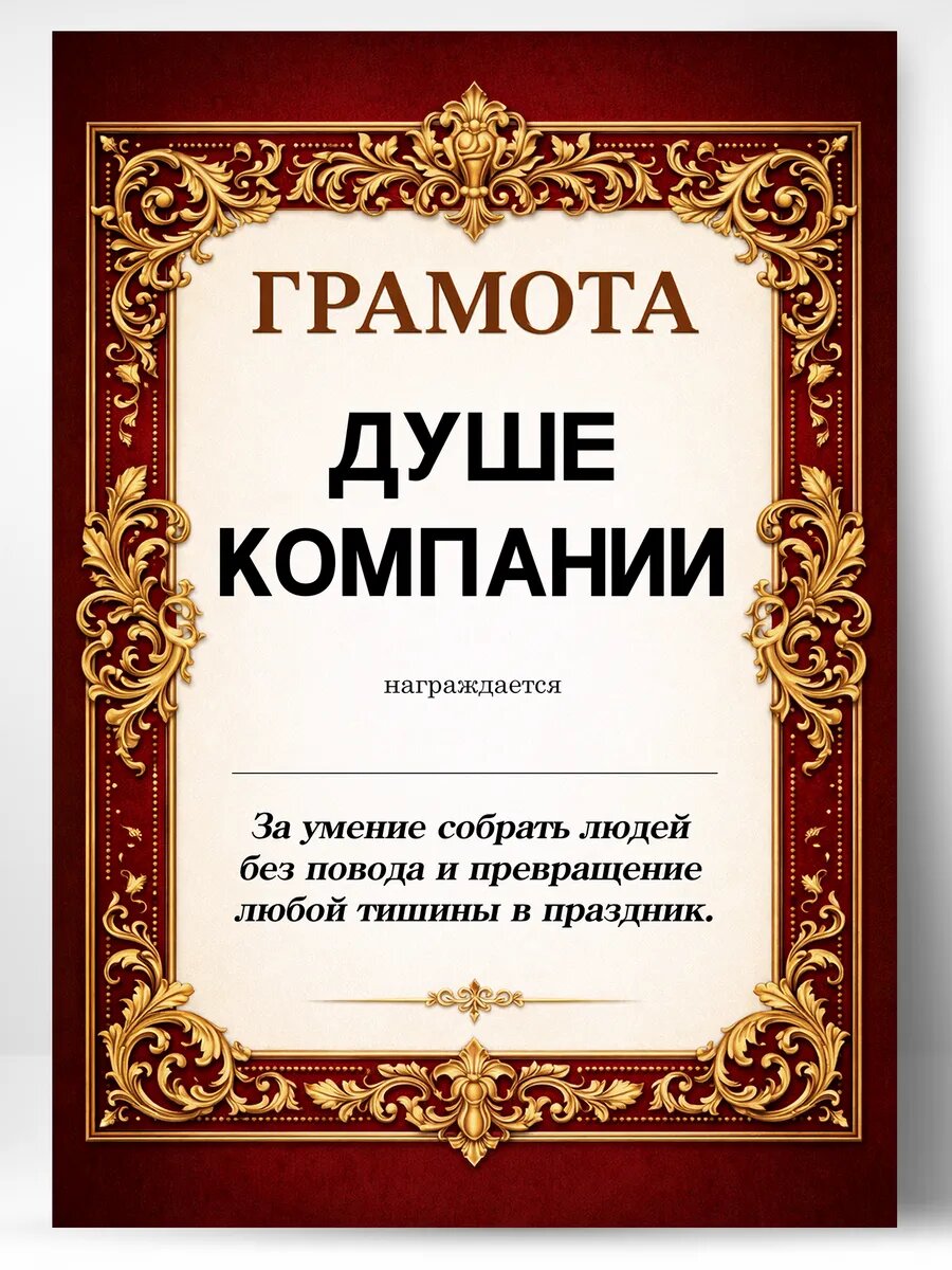 Грамота диплом в подарок - Душе компании