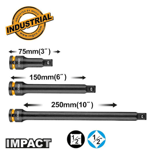 Набор ударных удлинителей для воротка 1/2" 3 шт INGCO INDUSTRIAL