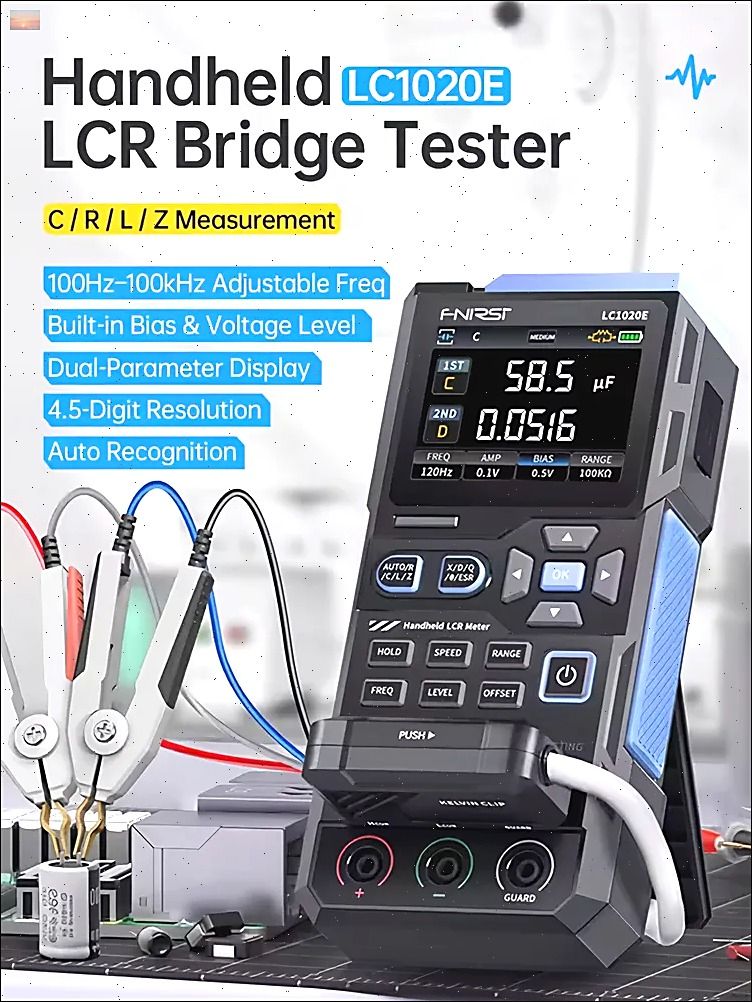 FNIRSI LC1020E, высокоточный цифровой мост, тестер LCR и ESR, резистор, индуктивность, конденсаторная накладка, измерение электронных компонентов, интеллектуальный универсальный