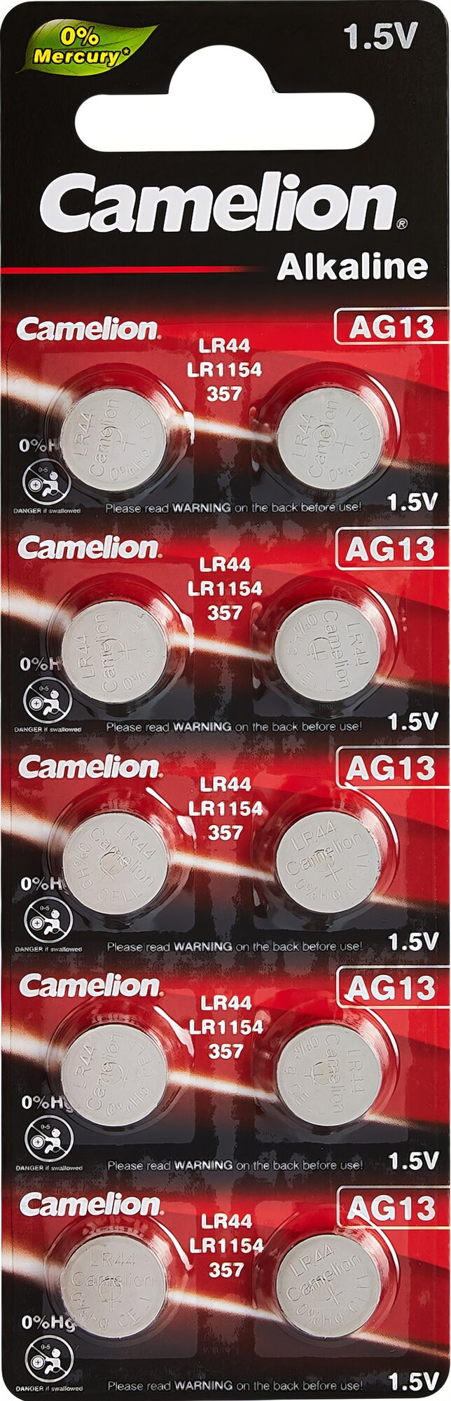Батарейка Camelion алкалиновая Mercury Free AG13-BP10 LR44 10 шт.