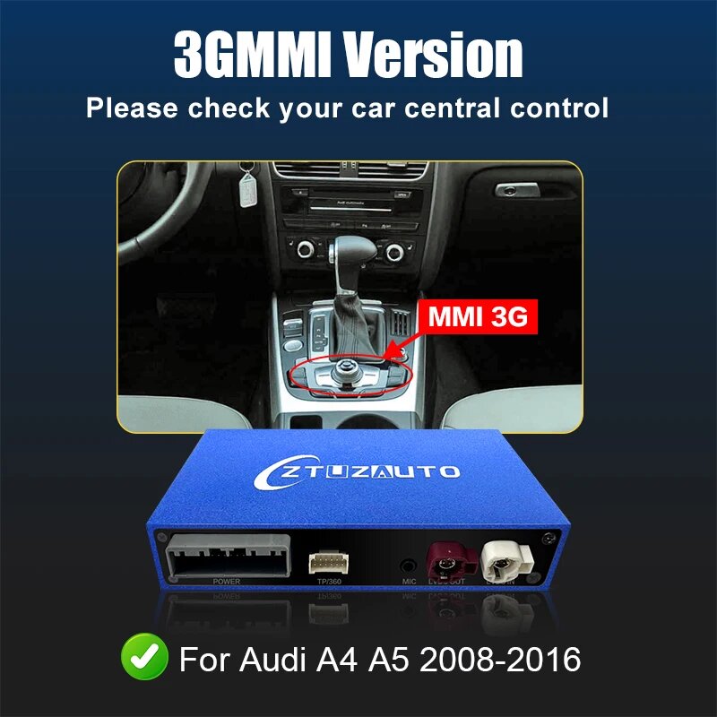 Беспроводной интерфейс CarPlay и Android Auto MMI для Audi A4 B8, A5, Q5 2008-2016 с функциями AirPlay, Mirror Link и поддержкой камеры заднего вида