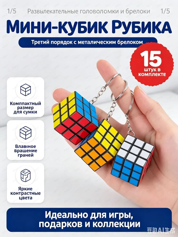 Мини Кубик Рубика брелок, головоломка для ключей, портативная,15 штук в упаковке, тренировка памяти и моторики