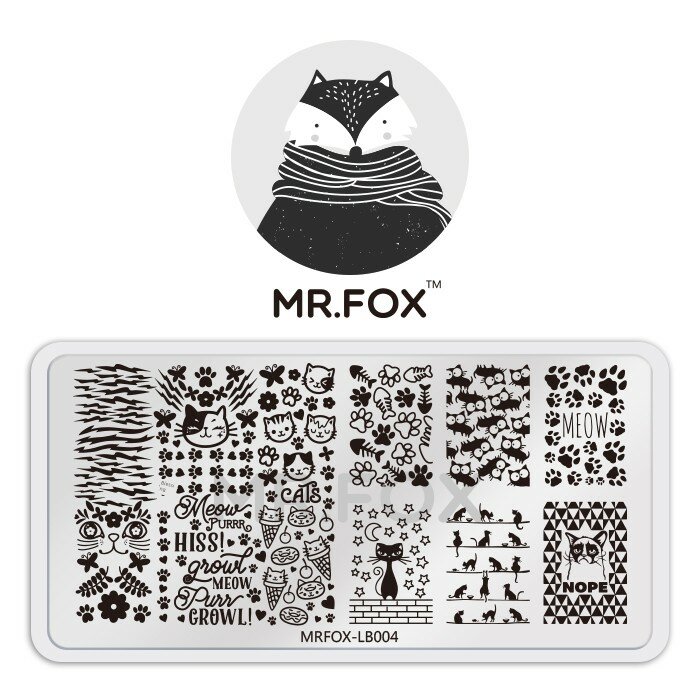 Fox Mr. Премиум суккулентный рисунок лисы Шаблон для маникюра, 1 шт