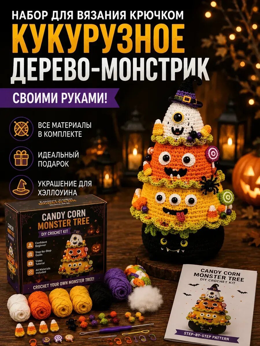 DIY набор для вязания дерева-монстрика на Хэллоуин