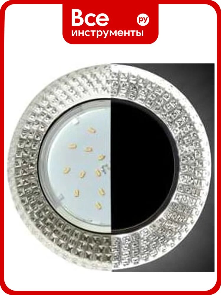 Светильник Ecola Gx53 h4 ld5319 glass круг с прозр. мозаикой с подсветкой/фон матовый/центр. часть хром 40x123 (к+) SL53RMECB