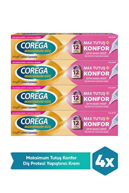 Крем-клей для зубных протезов Corega, максимальная фиксация, 40 г, 4 упаковка