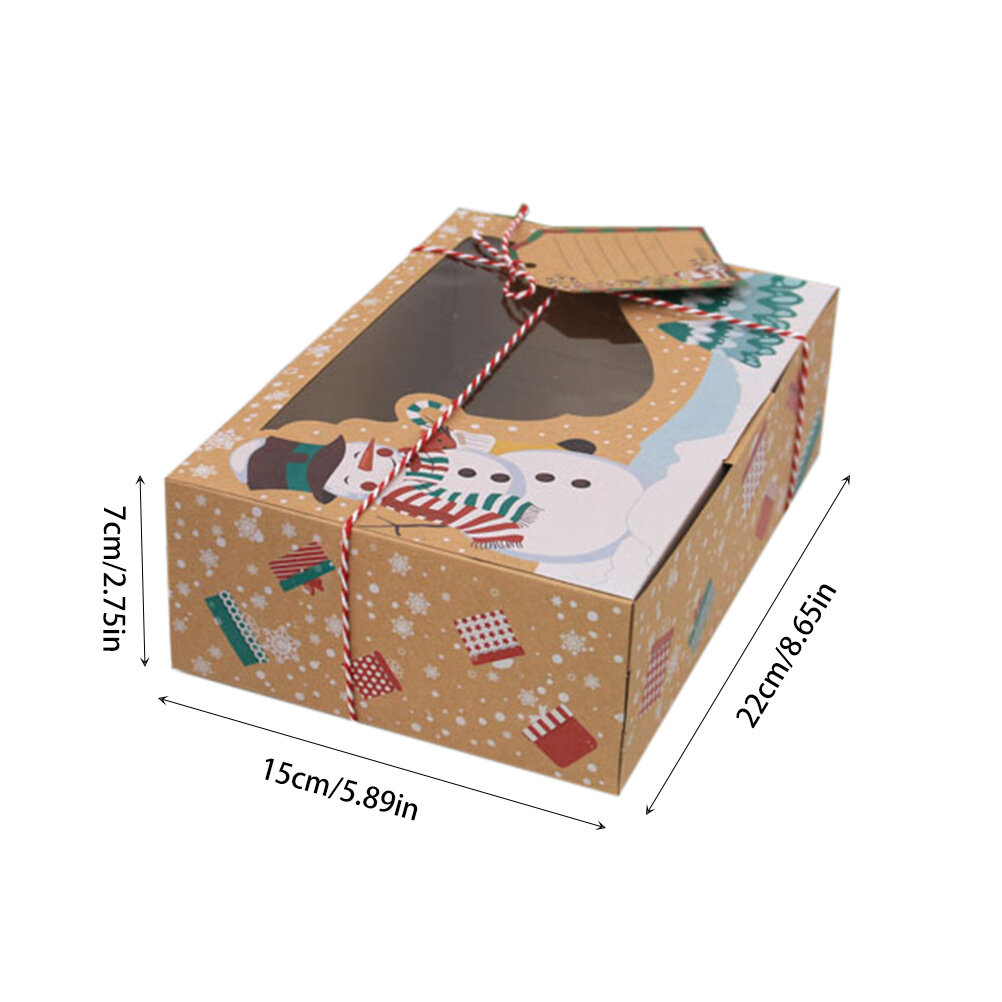 Коробки Для Печенья 12шт Крафт Бумага С Прозрачным Окном 22*15cm Декорация Для Подарков На Рождество И Праздники