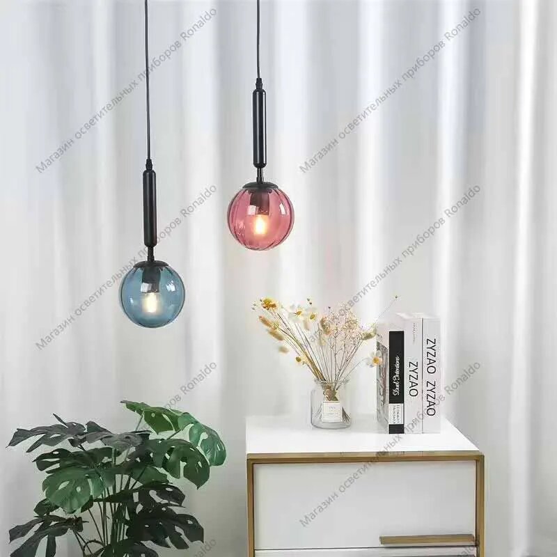 Ronaldo lighting Подвесная люстра E27 12 Вт со стеклянным плафоном для гостиной, регулируемая, синяя — фото 1