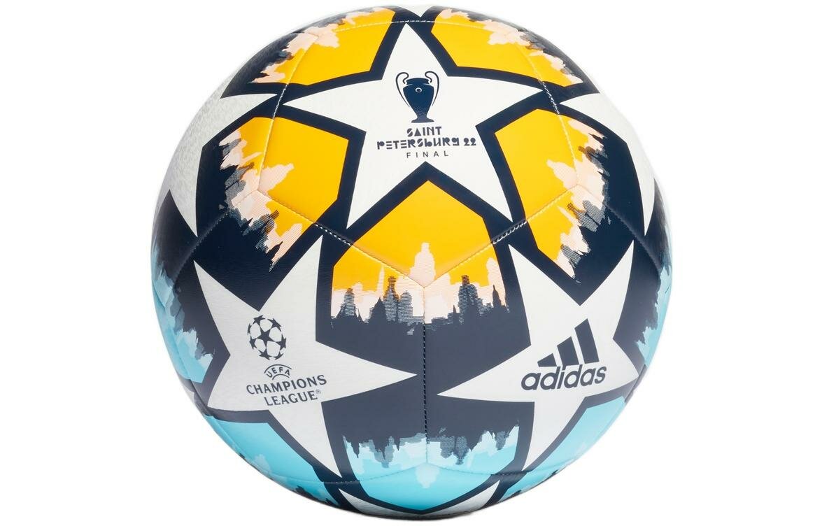 Мяч футбольный унисекс Adidas, размер OneSize EU, Белый/Желтый/Голубой/Темно-синий