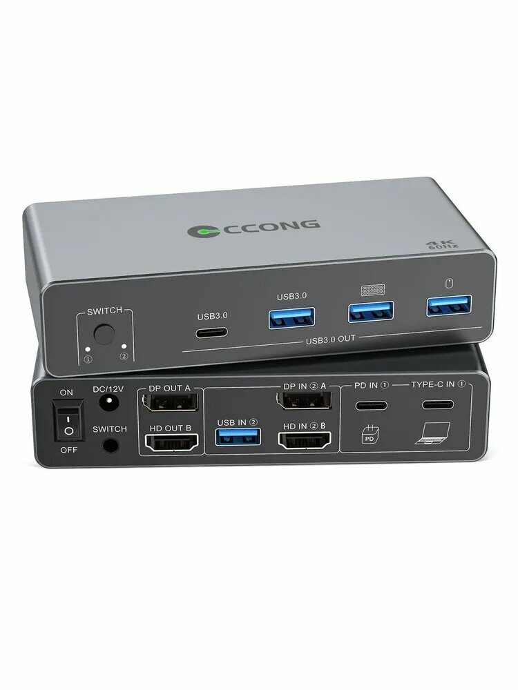 CCONG USB C HDMI Displayport KVM Switch 2 мониторы 2 компьютера, 4K@60HZ Двойные мониторы для 2 ПК/ноутбука