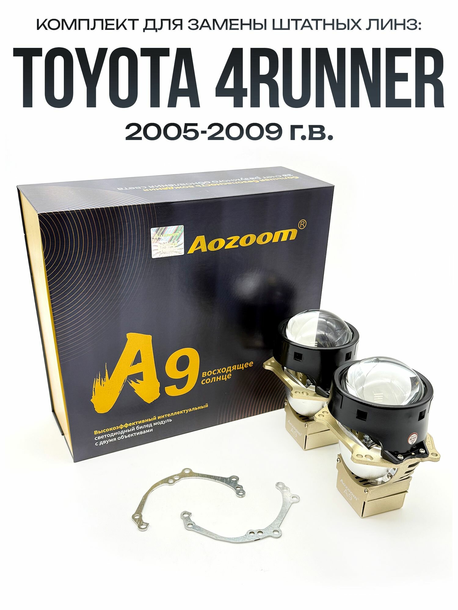 Светодиодные билед модули Аозум А9 на Toyota 4Runner 2005-2009 / Линзы bi-led A9 для Тойота ФоРаннер