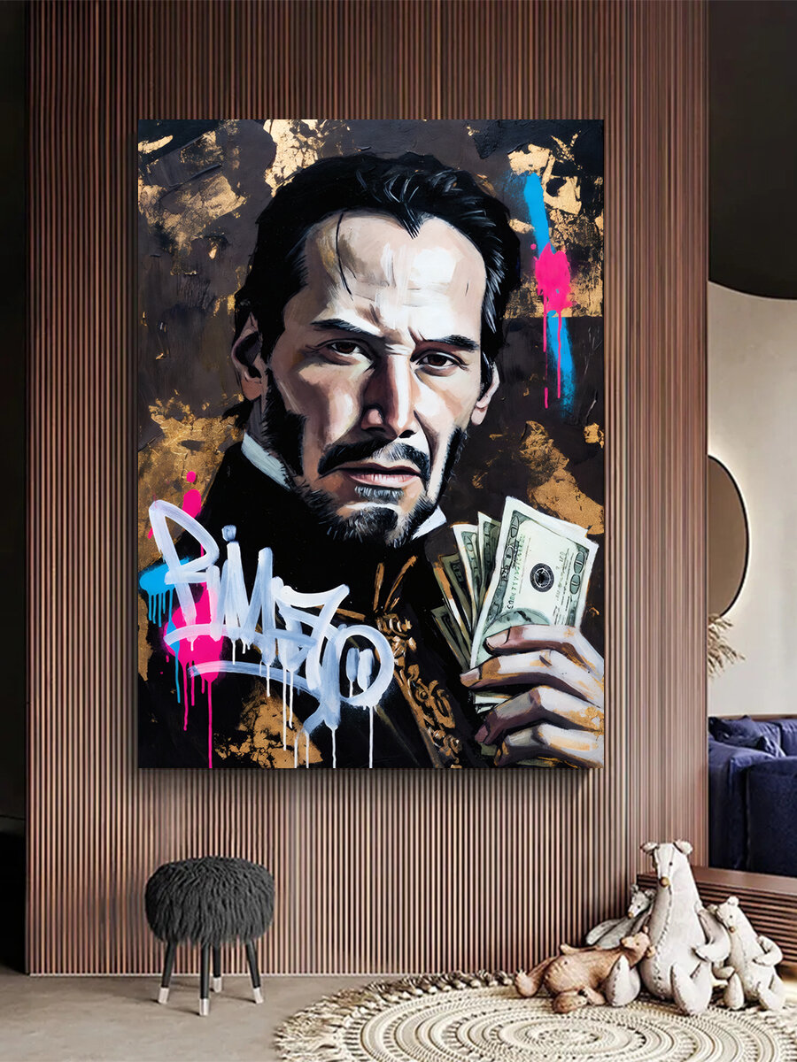 Картина на холсте «Keanu Reeves: поп-арт портрет Киану Ривза», акцентный формат 50×70 см