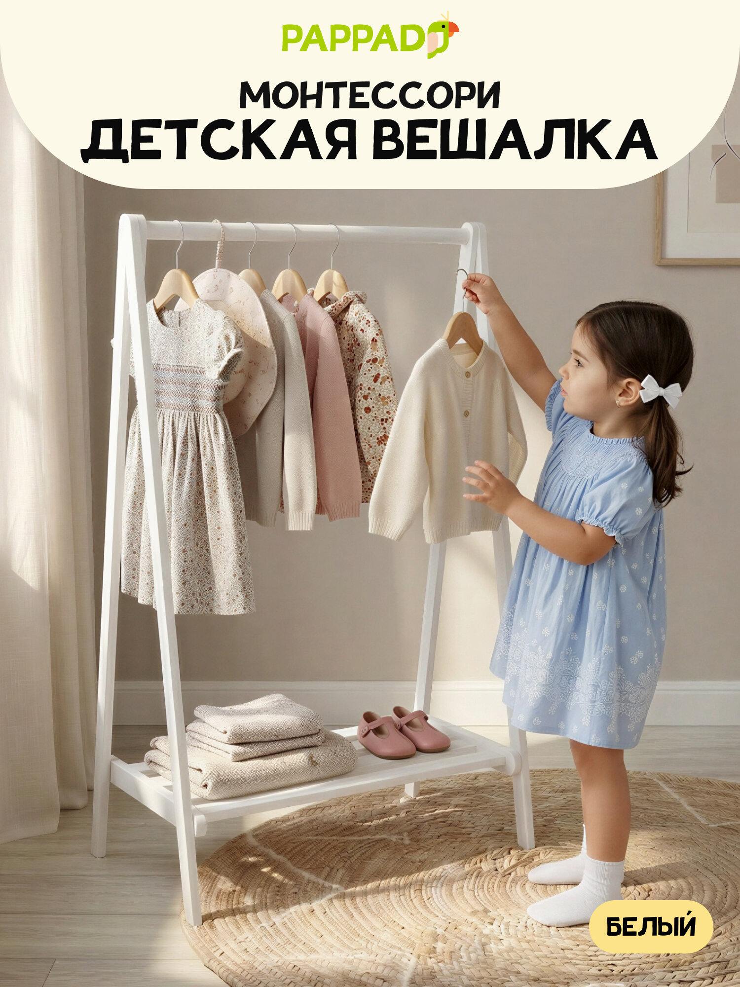 Вешалка напольная детская "лофт" от "Pappado" для детской одежды, белая