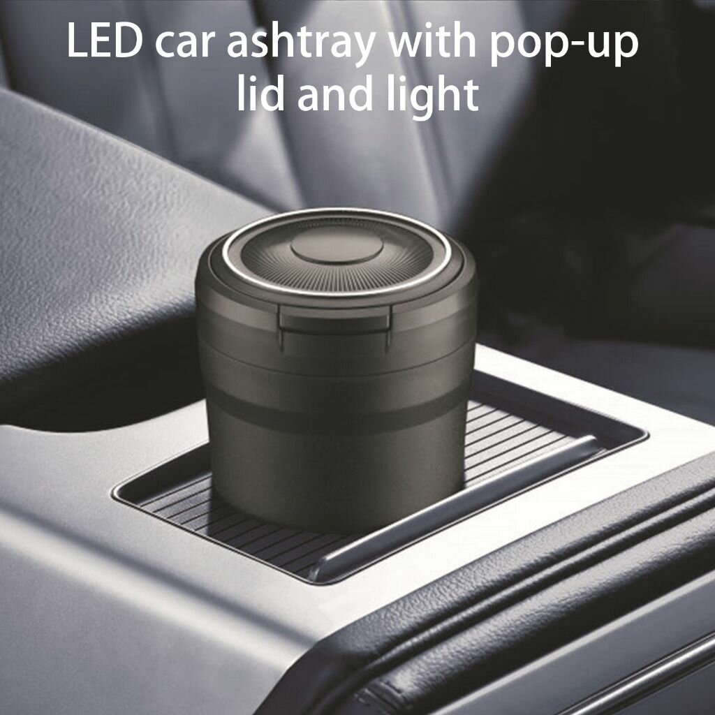 Удобный автомобильный пепельник с LED подсветкой и крышкой, ABS для использования в автомобиле, доме или офисе, Черный