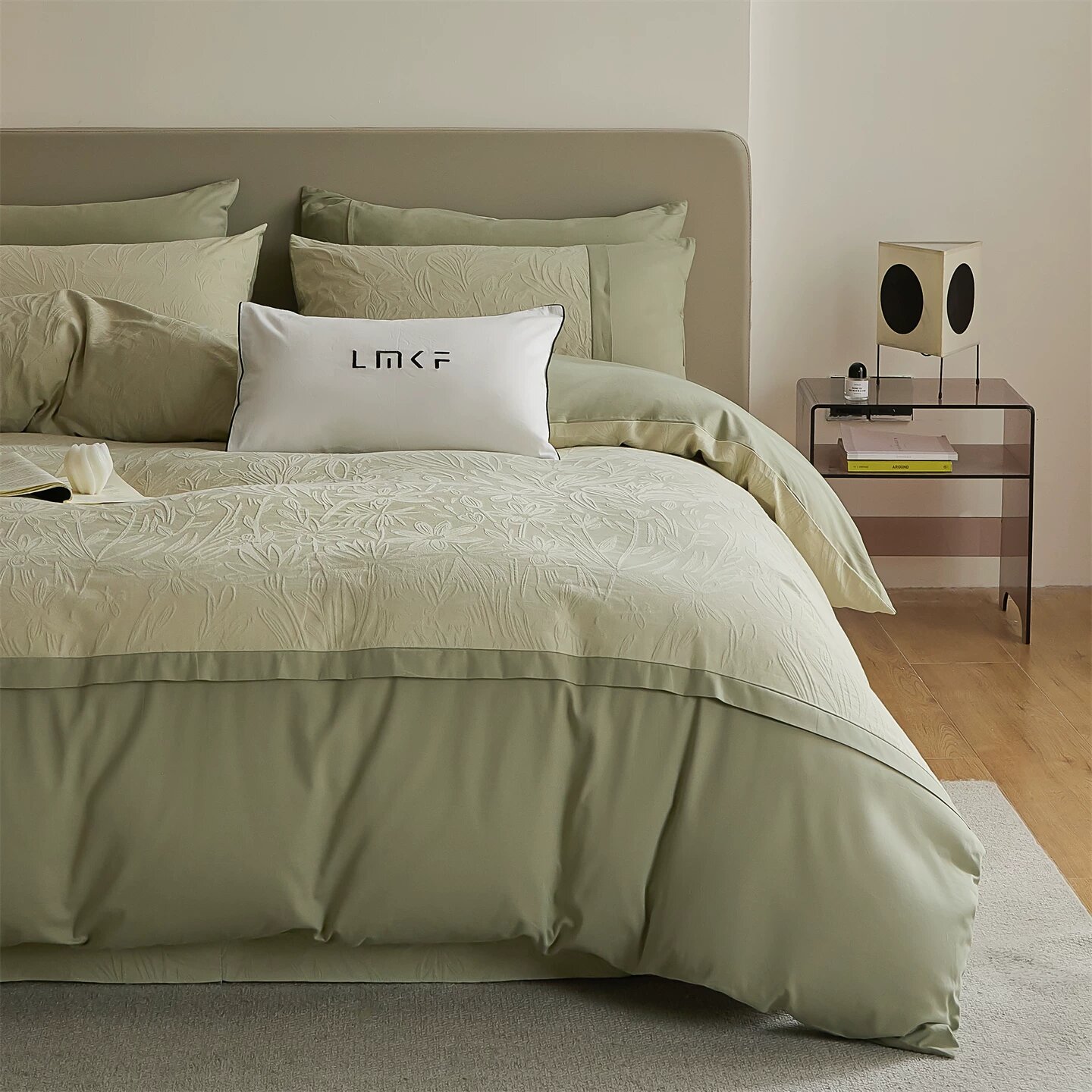 Набор из 3 предметов 1.2м, хлопковое белье с мелким ворсом, пододеяльник 150x200 см, узор «Секретный сад», молочный